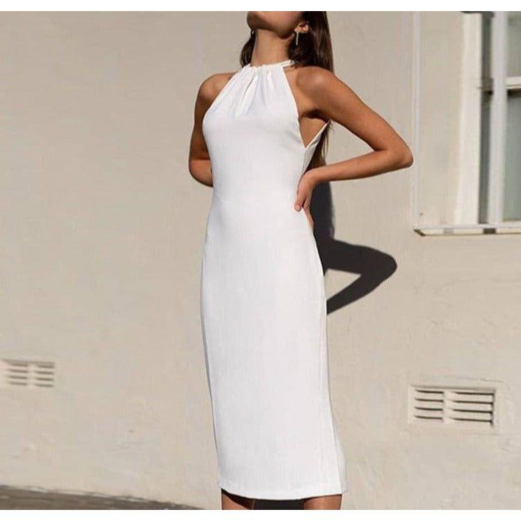 White Dress With Halter Neck Straps – MiKlahFashion